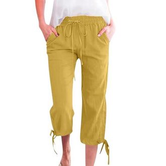 Generic Pantalon d&eacute;t&eacute; 7/8 pour femme - L&eacute;ger - Avec cordon de serrage et poches - Pantalon en coton et lin - Pantalon &eacute;l&eacute;gant et a&eacute;r&eacute; - D&eacute;contract&eacute; - Conforta