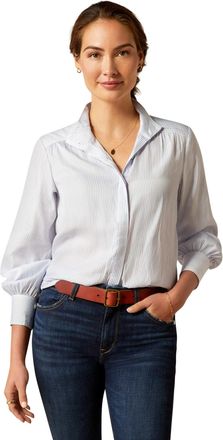 Ariat Womens Charolais Blouse Long Sleeve in Blue Pinstripe, Size X-Large, by Ariat