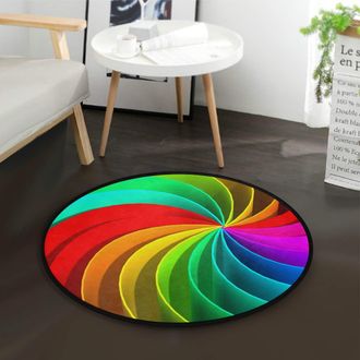 Mnsruu Bunter Regenbogen-Teppich, abstrakt, 3D, stilvoll, rund, für Wohnzimmer, Schlafzimmer, 92 cm Durchmesser