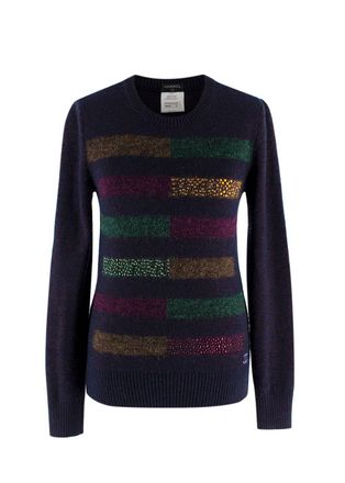Chanel Multicoloured Crystal Embellished Striped Jumper Size S