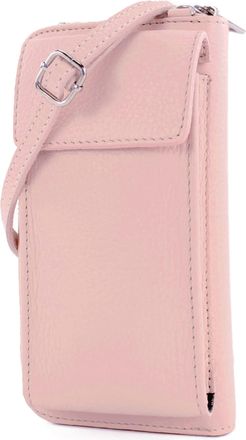 modamoda.de P06 Damen Leder Umh&auml;ngetasche Geldb&ouml;rse Handytasche 6,5 Zoll handmade in Italy, Farbe:Rosabeige hell