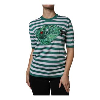 Dolce & Gabbana Gestreiftes Blatt Crew Neck T-Shirt - - Tops - Damen - Mehrfarbig - 2XS