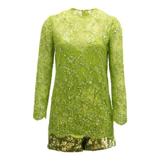 Valentino Garavani Combinaison short paillet&eacute;e orn&eacute;e - Femme - Combinaisons et Ensembles - Vert - Taille: 34 FR