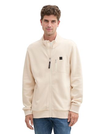 Tom Tailor Herren 1043427 Sweatjacke mit Stehkragen und Rei&szlig;verschluss, 27469-Smooth Light Sand, XXL