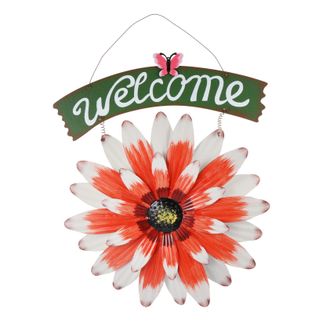 Artibetter Eisen Sonnenblumen Türhänger mit Welcome Schild Vintage Willkommensschild Gartendeko zum Aufhängen für Haustür Laden Bar Dekoration Weiß