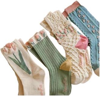 Generico Lot de 5 paires de chaussettes &agrave; fleurs de dessin anim&eacute; pour femme Kawaii, Color7, Size Suit For 35-42