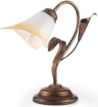 Onli Lampe &agrave; chevet en m&eacute;tal marron avec nuances dor&eacute;es. Verre blanc nuanc&eacute; ambre