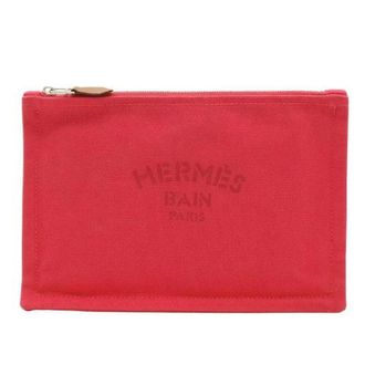 Herm&egrave;s Pre-owned Yachting PM Flat Pouch Canvas Leather - Femme - Pre-owned - Rouge - Taille: ONE Size