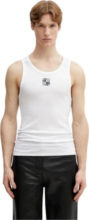 VETEMENTS Homme, Tops, Blanc, Taille: XL D&eacute;bardeur Biker Cross Logo