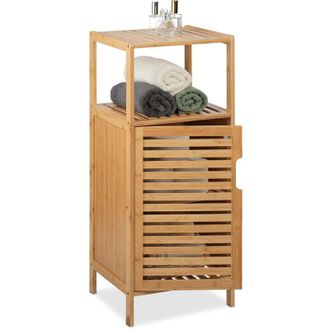Relaxdays Relaxdays - Meuble salle de bain bambou, HxLxP: 87 x 36,5 x 33 cm, rangement avec porte, 2 étagères, armoire, nature