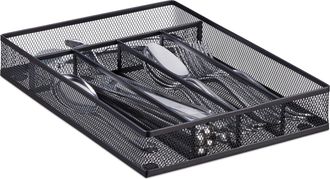 Relaxdays Besteckkasten Metallgeflecht, Besteckeinsatz offen, Gr&ouml;&szlig;e M, HBT: ca. 5 x 23,5 x 31,7 cm, schmal, schwarz