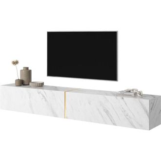 Selsey Selsey - Bisira Meuble tv Blanc imitation marbre avec insert doré, 200 cm