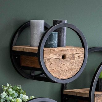 C&A Etag&egrave;re murale Cyril rond &Oslash;30 avec tiroir industriel - bois dur