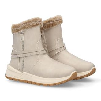 Shoes & Blues Bottines dhiver plates pour femme, confortables et &eacute;l&eacute;gantes, design moderne, d&eacute;tails en fourrure et ornement de sangle, fermeture &agrave; glissi&egrave;re., beige