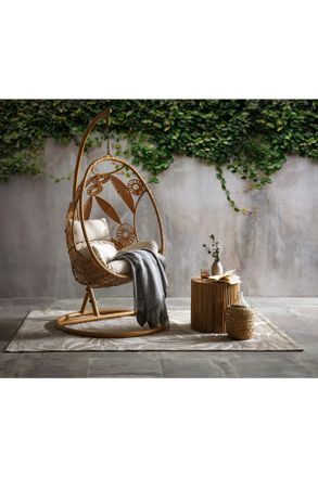 ambia GARDEN Hängesessel, Grau, Natur, Metall, Kunststoff, Textil, Füllung: Polyester, 102x195x115 cm, Gartenmöbel, Hängesessel