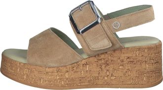 Tamaris Damen Plateau Sandalen Leder Keilabsatz Sommer; BEIGE/beige; 39 EU