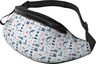 Generic Brusttasche Atmungsaktiv Umh&auml;ngetaschen Delfin- Und Leuchtturm-Druck Verstellbarer Sporttasche F&uuml;r Wandern Sport Reisen 14X35Cm