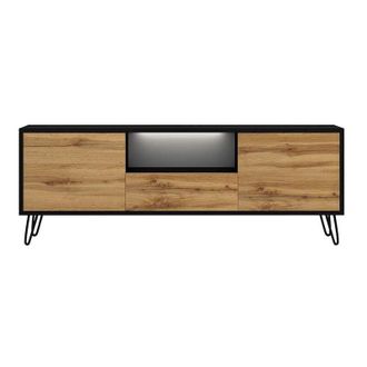 Selsey Selsey - ploystea - Meuble tv - 137 cm - noir / ch&ecirc;ne wotan - style moderne - avec led