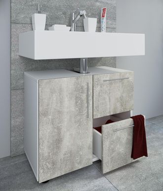 VCM Holz Waschbeckenunterschrank | Badschrank | Maße: H. 51 x B. 61 x T. 32 cm | 1 Drehtür | 2 große Schubladen | modernes Badezimmermöbel - Flandu