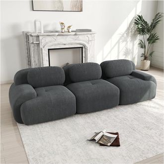 Generic Modulares Schlafsofa mit Ottomane, 3-Sitzer, modulares Cord-Sofa, ohne Montage, for Wohnzimmer, rahmenloses Sofa, mit gebogenen Armlehnen(Grigio.,3S)