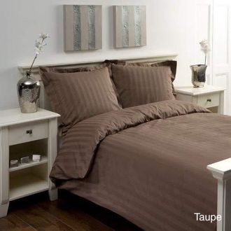 Papillon Satin Streif Bettbezüge Taupe, Baumwolle, 200 x 200/220 cm