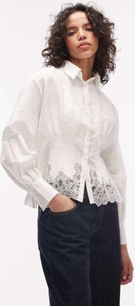 AllSaints Carol - Elegantes Button-down-Hemd in Wei&szlig; mit Spitzenbesatz