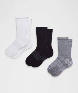lululemon Power Stride Crew-Socken im 3er-Pack - Gr&ouml;&szlig;e L in White/Heather Grey/Black