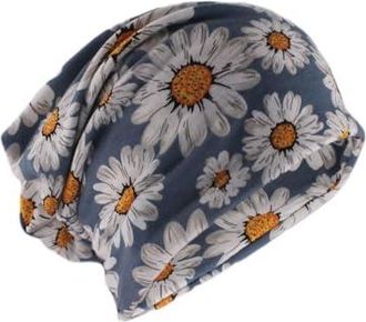 Generic Couvre-chef chimio pour femme - Turban doux - Motif floral - Tissu doux - Bandana alopécie, Marguerite bleue., Taille unique