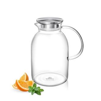 Wilmax England Wilmax - Carafe en verre avec couvercle en acier inoxydable - 2100 ml - Carafe pour boissons chaudes ou froides - Carafe &agrave; eau en verre borosilicat&eacute; -