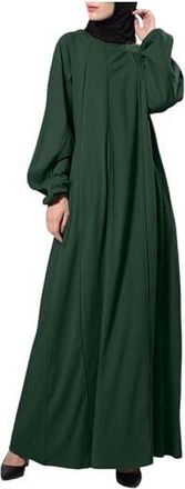 Generic Robe d&eacute;t&eacute; pour femme musulmane Abaya &agrave; manches longues avec boutonni&egrave;re - Robe d&eacute;contract&eacute;e Duba&iuml;, vert, 3XL