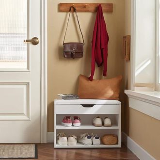 SoBuy Sobuy - FSR25-W Banc de Rangement à chaussures 2 étages avec coussin Commode à Chaussures confortable- blanc