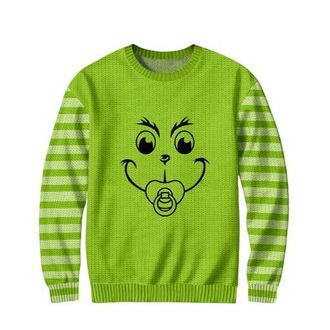 Generic Le Grinch Pull De Noel Homme Drole Noel Enfant Christmas Deguisement Famille 2025 Pulls Costume Pyjama Sweat zippé The Sweatshirts Moche Ugly col Rond