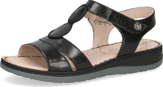 Caprice Damen Sandalen flach aus Leder mit Klettverschluss, Schwarz (Black Met.Comb), 39 EU