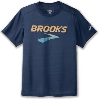Brooks Distance Short Sleeve 3.0 T-Shirt, Blue Slate/Br Logo, 25 Homme