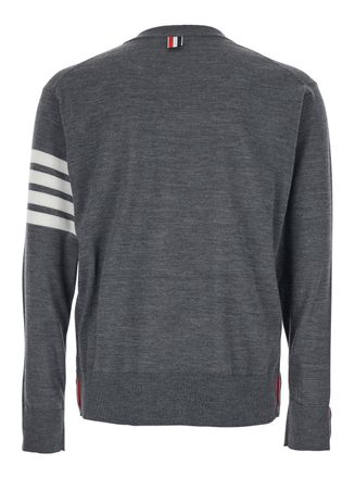 Thom Browne Mens Crew Neck Sweater Grey Virgin Wool Tops Top