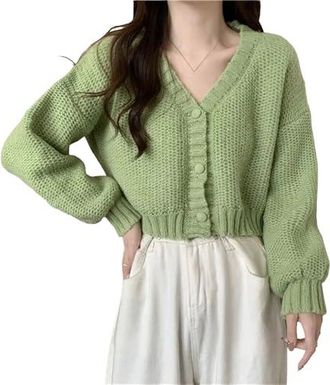 Generic Cardigan fin &agrave; col en V boutonn&eacute; d&eacute;contract&eacute; pour femme, Vert, taille unique