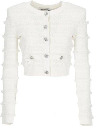 Self Portrait Femme, Pulls, Blanc, Taille: 40 FR Pointelle Diamante Cardigan
