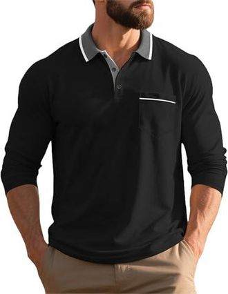 Generic Haut basique boutonn&eacute; classique pour homme, chemise boutonn&eacute;e vintage d&eacute;contract&eacute;e l&eacute;g&egrave;re et respirante, t-shirts dext&eacute;rieur, Noir, XXL