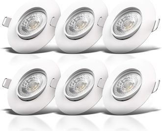 B.K.Licht 6er Set LED Einbaustrahler 230V schwenkbar, warmweiße Lichtfarbe, Lochmass 68mm, flach, LED Spot, Deckenspots, Spots, Einbauleuchten, Einbauspots, Dec