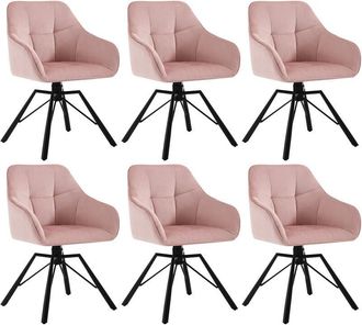 Woltu Esszimmerst&uuml;hle 6er Set K&uuml;chenstuhl aus Samtbezug Polsterstuhl mit Armlehne R&uuml;ckenlehne Drehstuhl Armlehnenstuhl f&uuml;r Esszimmer Wohnzimmer, Rosa