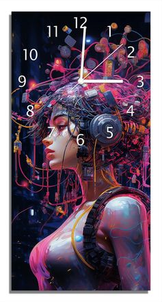 Wallario Design-Wanduhr, Acrylglasuhr Größe 30 x 60 cm, weiße Zeiger, Motiv Verkabelte Realität