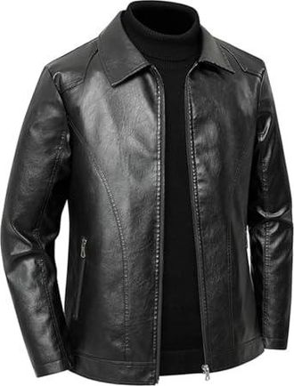 Generic Veste de moto en cuir pour homme - Veste de moto légère et imperméable de couleur unie - Coupe ajustée - Style urbain décontracté - Avec poche zippée 