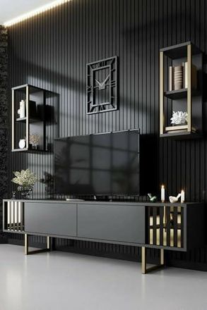 Dmora Fernsehtisch Eunomia 180x30x48 cm Schwarz 5 Böden, modular