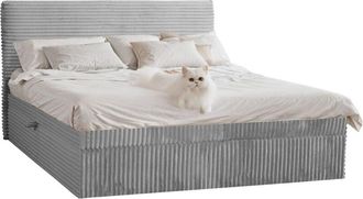 KAISER Boxspringbett mit bettkasten und topper trento, ohne Bein stoff Plüsch Cord 160x200 cm Grau