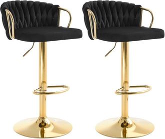 Woltu Woltu - Lot de 2 Tabourets de Bar Tabourets Pivotant &agrave; 360&deg;, Hauteur R&eacute;glable, Velours + M&eacute;tal, Noir