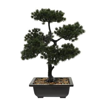 Cabilock Kunstbonsai Naturgetreue K&uuml;nstliche Pflanze Kunstbaum: Japanischer Kiefer Bonsai Plastik Pflanze Kunstpflanze mit Keramik f&uuml;r Baddeko Desktop B&uuml;ro Fen