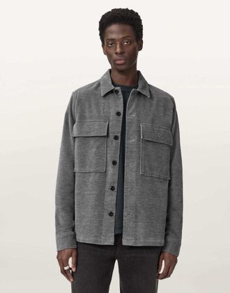 AllSaints Hawker - Lang&auml;rmliges Hemd in Hellgrau