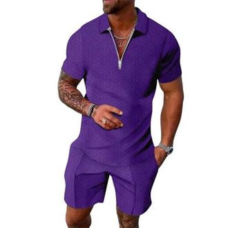 Generic Homme Surv&ecirc;tement de Sport T-Shirt &agrave; Manches Courtes Fermeture &eacute;clair et Short Ensemble, Costume Deux Pi&egrave;ces &agrave; Rayures pour Hommes,Couleur Unie Joggin