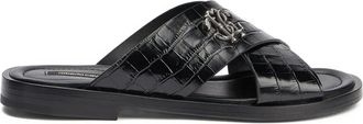 Roberto Cavalli sandales &agrave; plaque logo - Noir