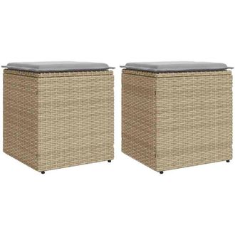 vidaXL Gartenhocker mit Kissen 2 Stk. Beige 40x40x43 cm Poly Rattan - Vidaxl